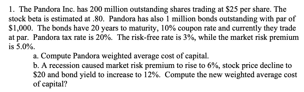 Solved The Pandora Inc. has 200 ﻿million outstanding shares | Chegg.com