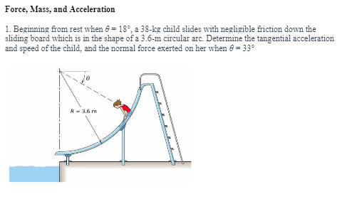 Solved Beginning from rest when θ = 18°, a 38-kg child | Chegg.com