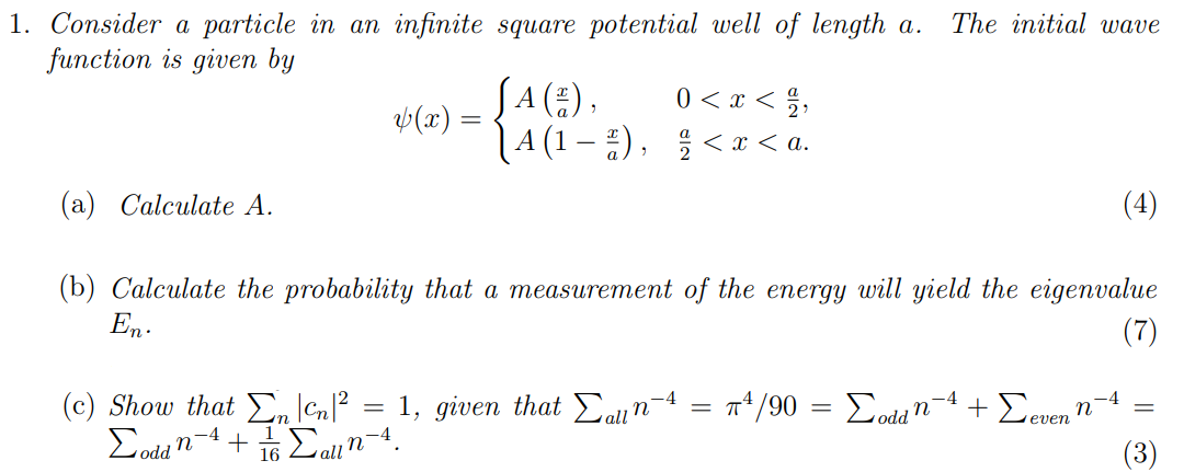 Solved Consider a particle in an infinite square potential | Chegg.com