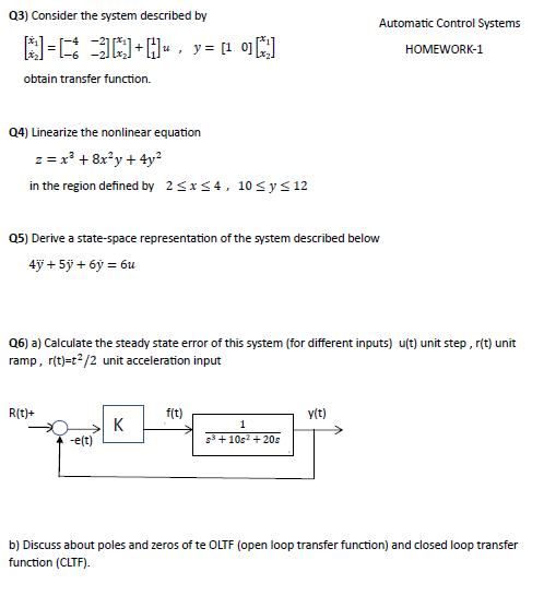 Solved Q3) Consider the system described by Automatic | Chegg.com
