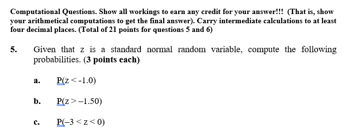Solved Computational Questions. Show all workings to earn | Chegg.com