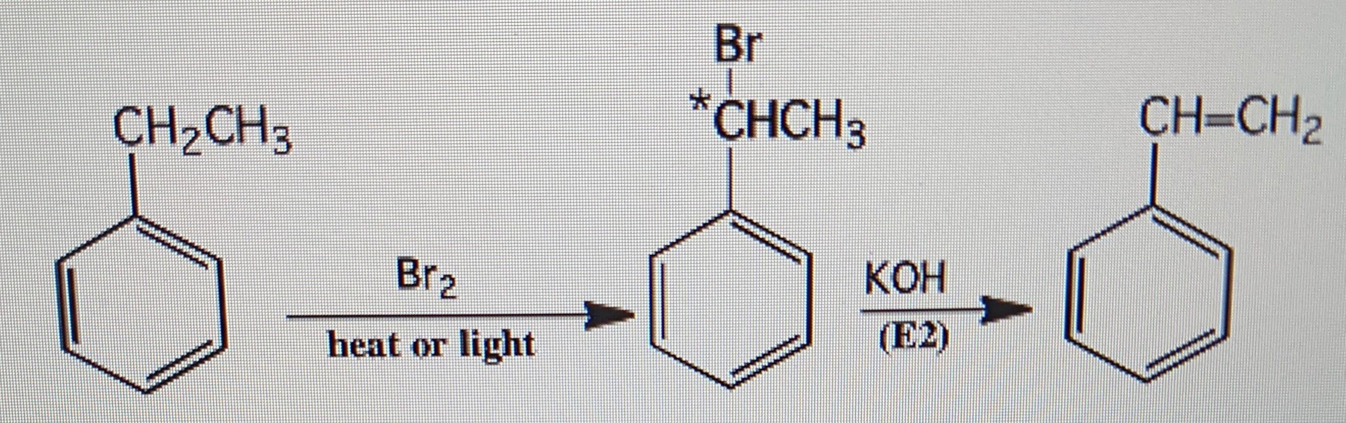 Solved Br * CHCH3 CH2CH3 CH=CH2 Br2 KOH (E2) heat or light | Chegg.com