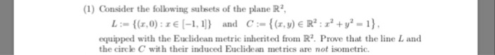Solved (1) Consider the following subsets of the plane R2 | Chegg.com