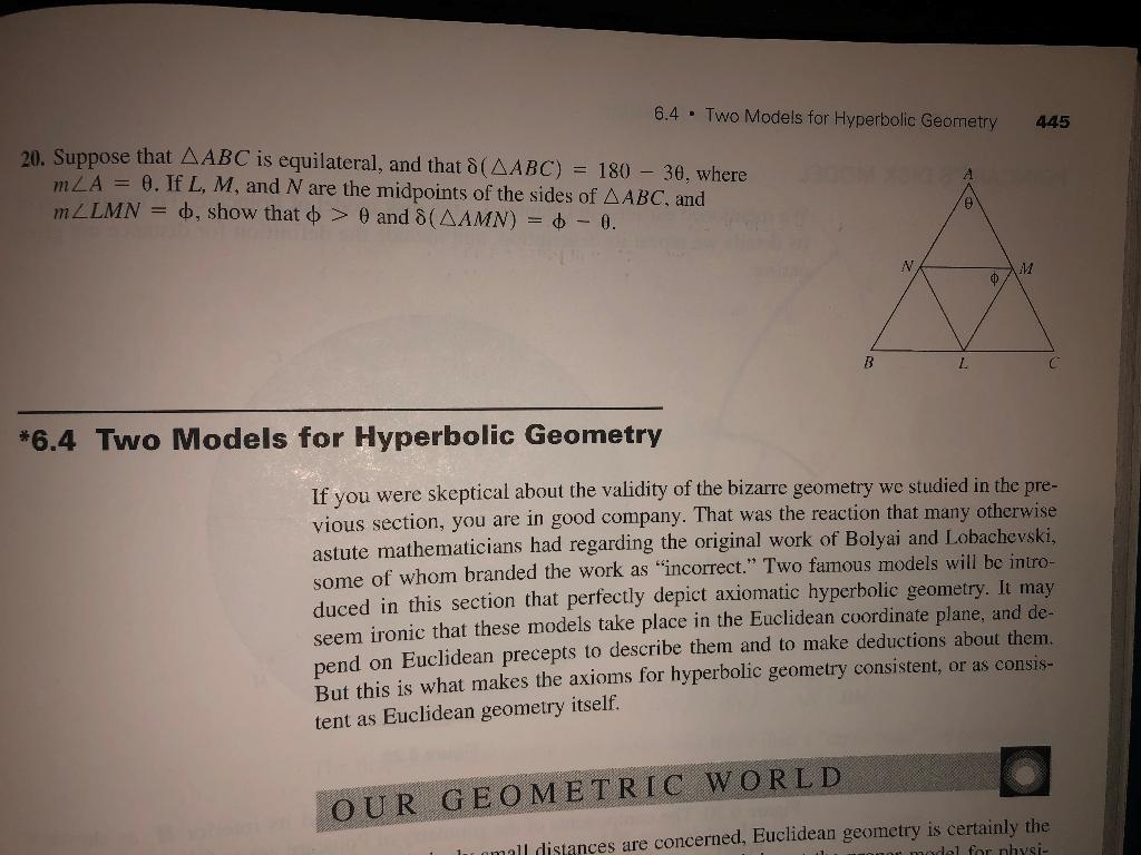 Solved 6.4 . Two Models for Hyperbolic Geometry 445 20. | Chegg.com