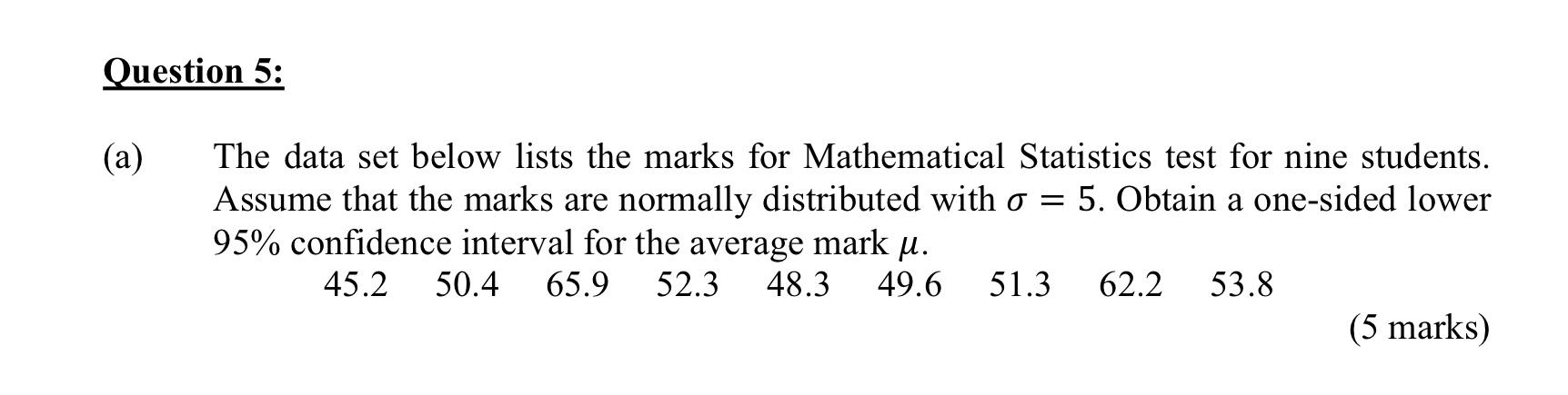 Solved The data set below lists the marks for Mathematical | Chegg.com