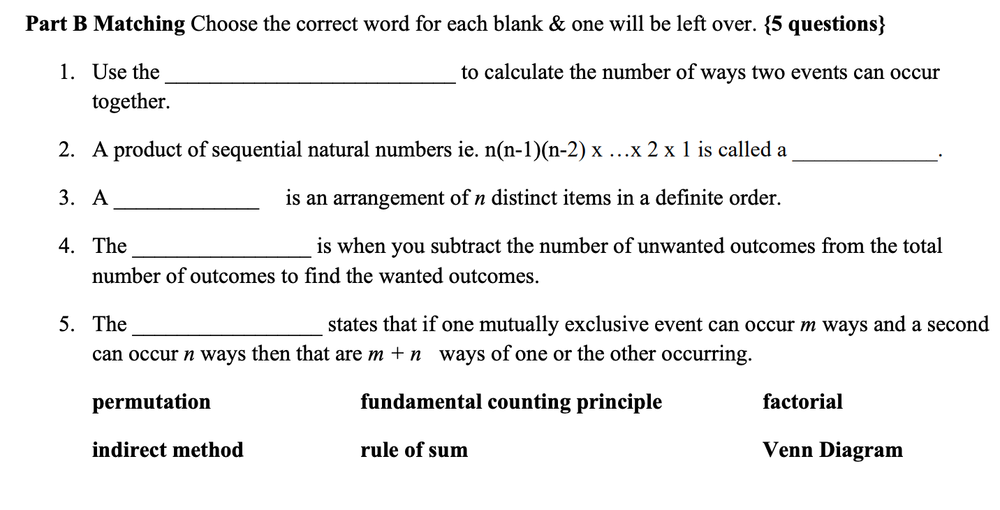 Solved Part B Matching Choose the correct word for each | Chegg.com