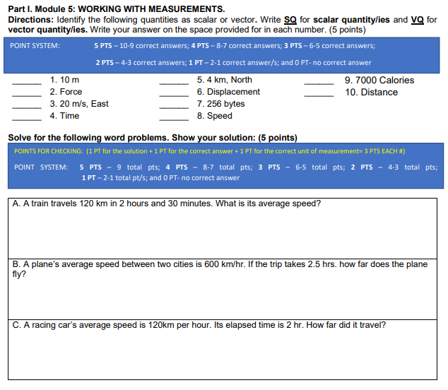 Solved Part I. Module 5: WORKING WITH MEASUREMENTS. | Chegg.com