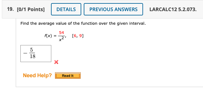 Solved Find the average value of the function over the given | Chegg.com