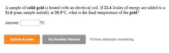 Solved A sample of solid gold is heated with an electrical | Chegg.com