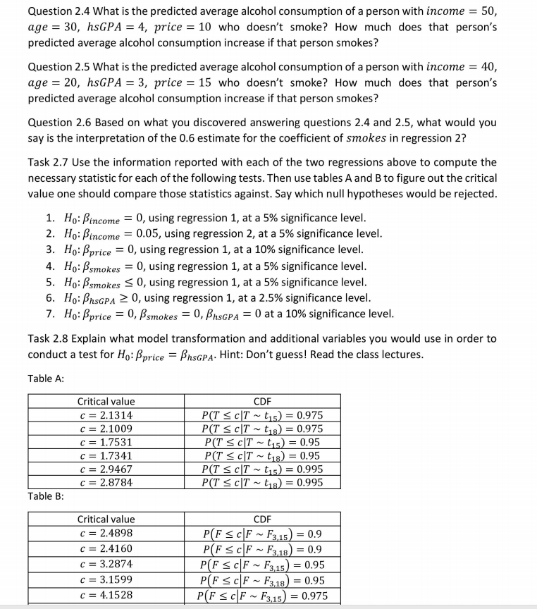 Solved PART 2 = Consider these regressions and answer the | Chegg.com