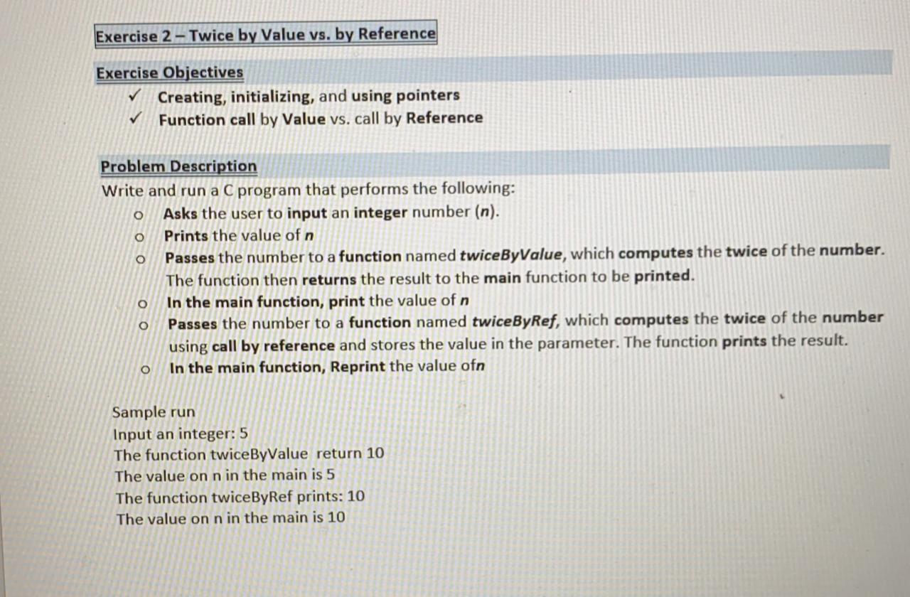Solved Exercise 2 - Twice by Value vs. by Reference Exercise | Chegg.com