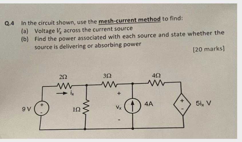 Solved Q.4 In the circuit shown, use the mesh-current method | Chegg.com