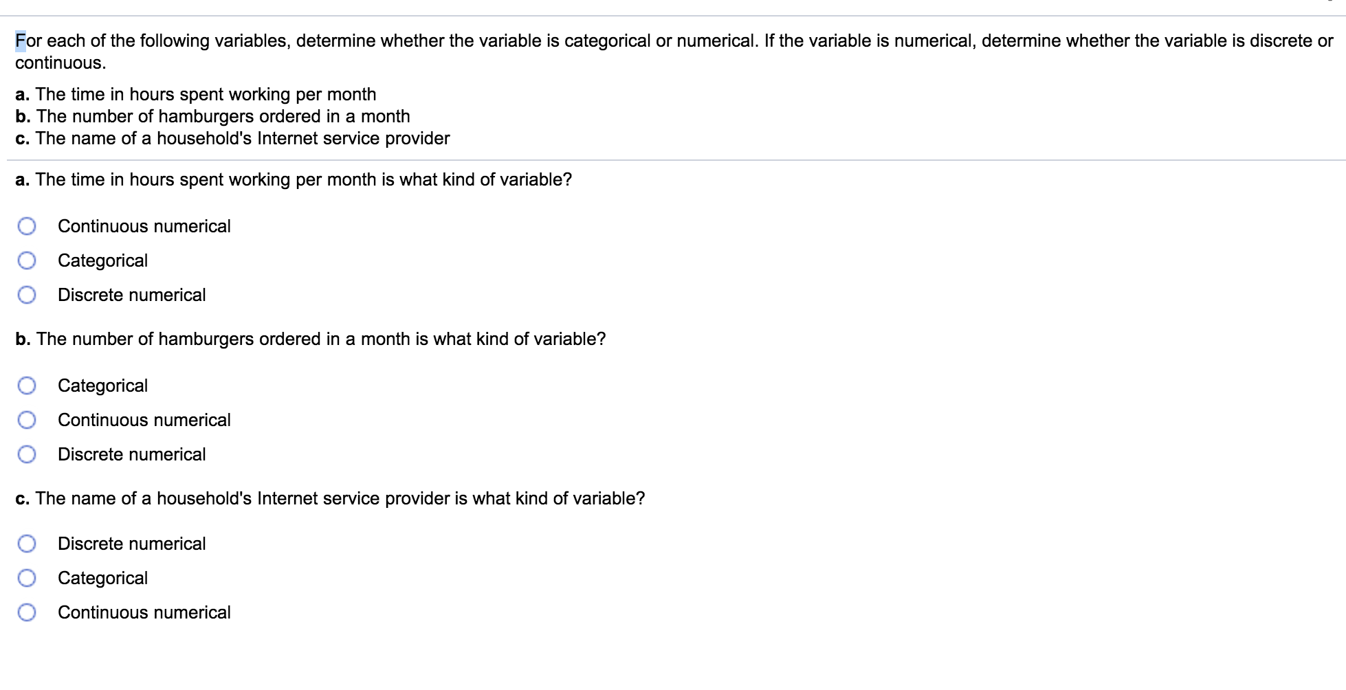 Solved For each of the following variables, determine | Chegg.com