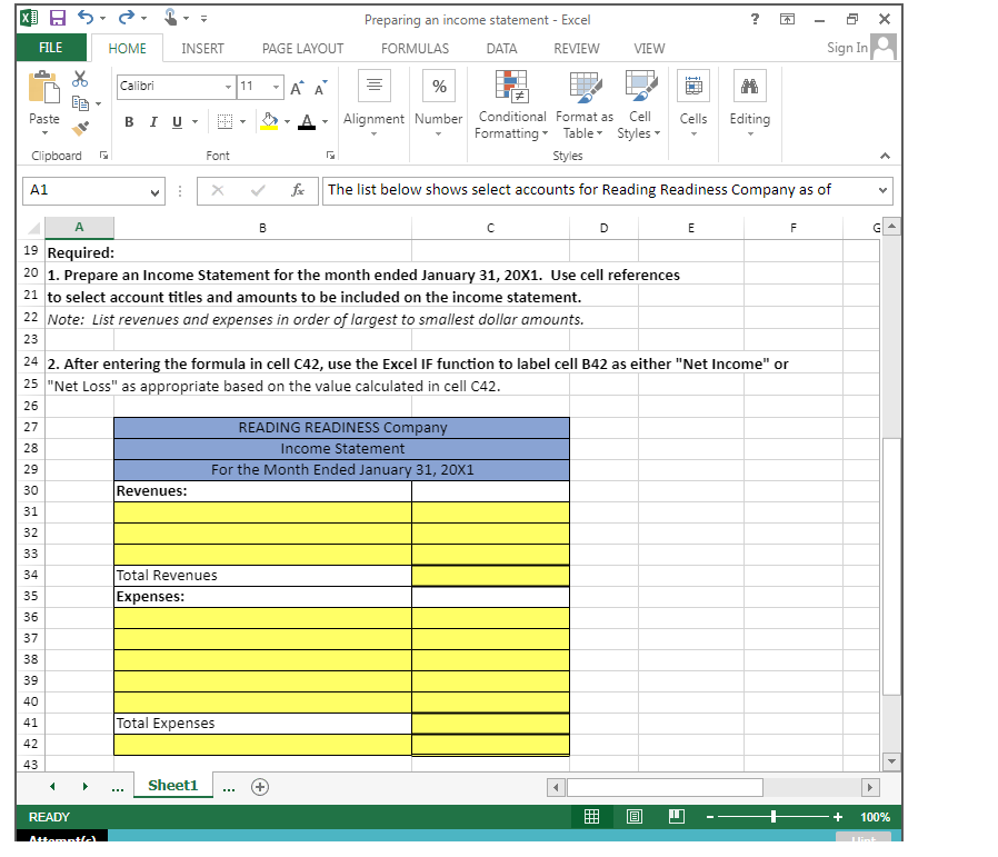 Solved 1. Prepare an income statement from a list of | Chegg.com