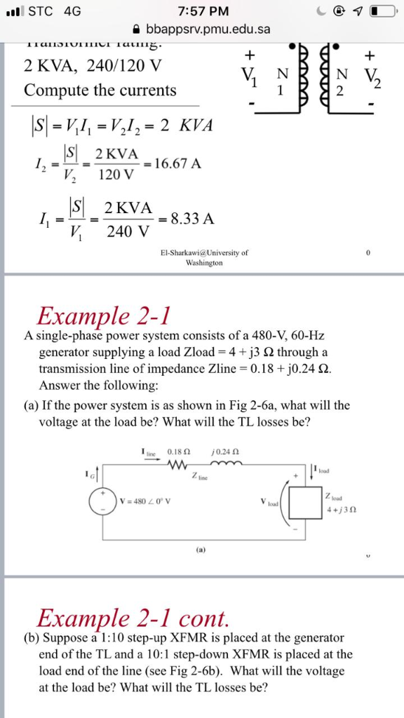 Solved STC 4G 7:57 PM bbappsrv.pmu.edu.sa 2 KVA, 240/120 V | Chegg.com