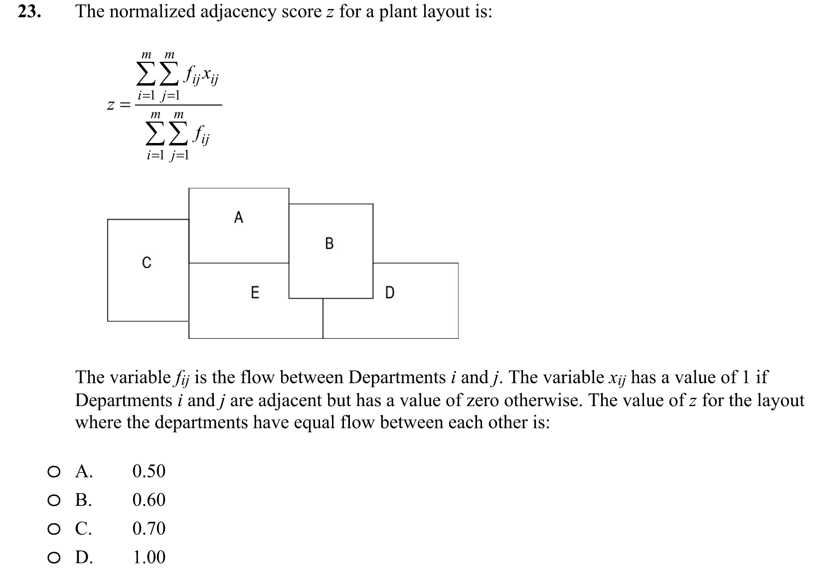 Solved The normalized adjacency score z ﻿for a plant layout | Chegg.com
