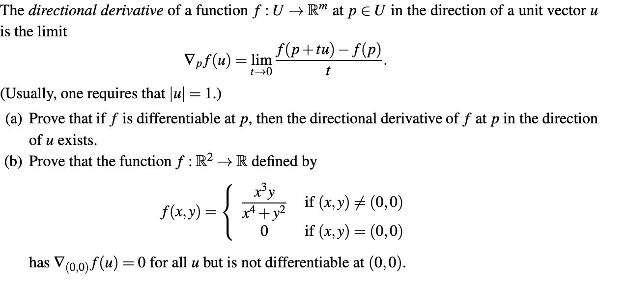 Solved The directional derivative of a function f:U→Rm at | Chegg.com