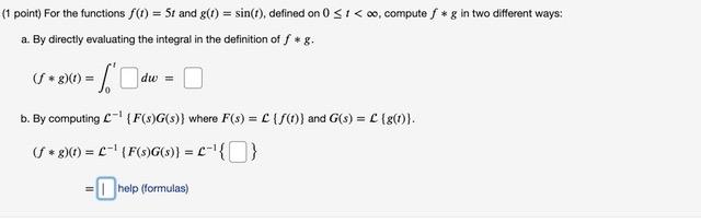 Solved (1 point) For the functions f(t) = 5t and g(t) = | Chegg.com