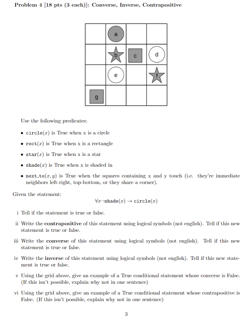 Solved Problem 4 [18 pts (3 each)]: Converse, Inverse, | Chegg.com