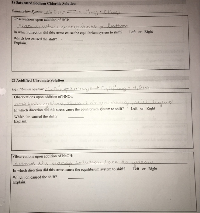 Solved 1) Saturated Sodium Chloride Solution Equilibrium | Chegg.com