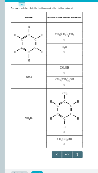Solved For each solute, click the button under the better | Chegg.com
