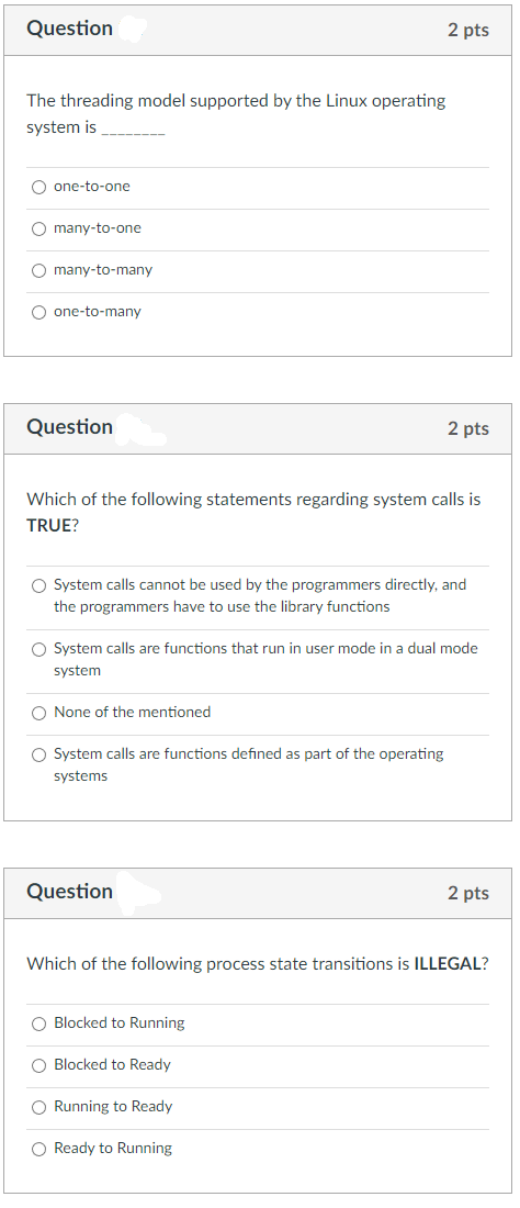 Solved The threading model supported by the Linux operating | Chegg.com