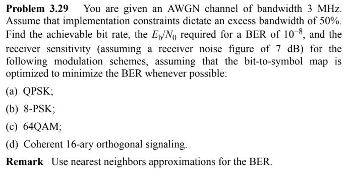 Solved Problem 3.29 You are given an AWGN channel of | Chegg.com
