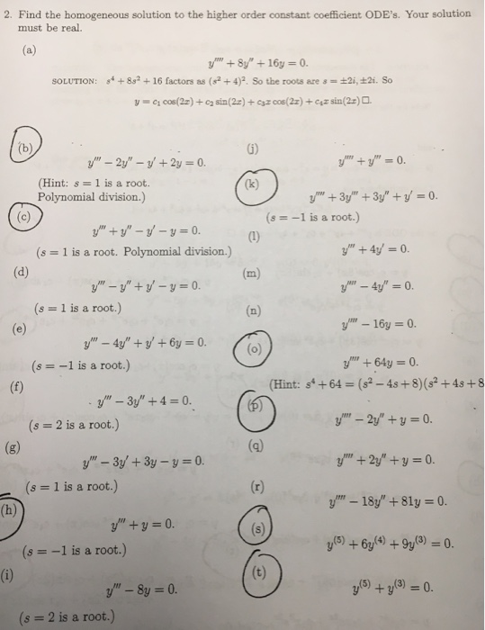 Solved 2. Find the homogeneous solution to the higher order | Chegg.com