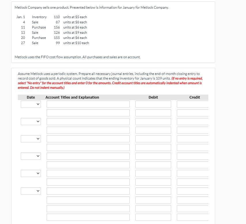 Solved Metlock Company sells one product. Presented below is | Chegg.com Solved Metlock Company sells one product. Presented below is | Chegg.com