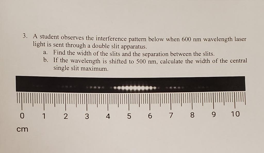 Solved 3. A student observes the interference pattern below | Chegg.com