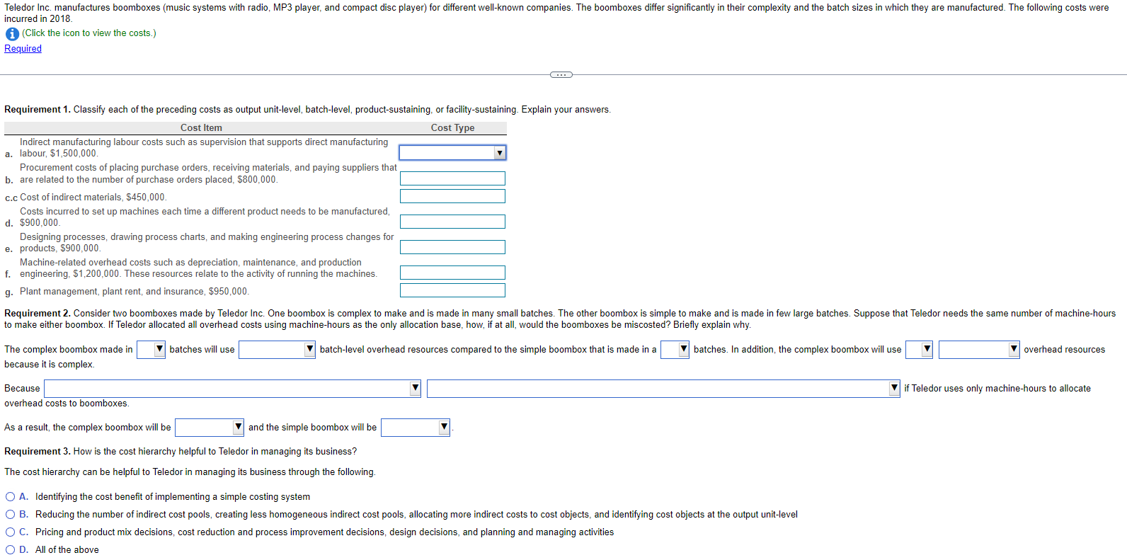 incurred in 2018. i. (Click the icon to view the | Chegg.com