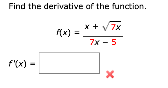Solved Find the derivative of the | Chegg.com