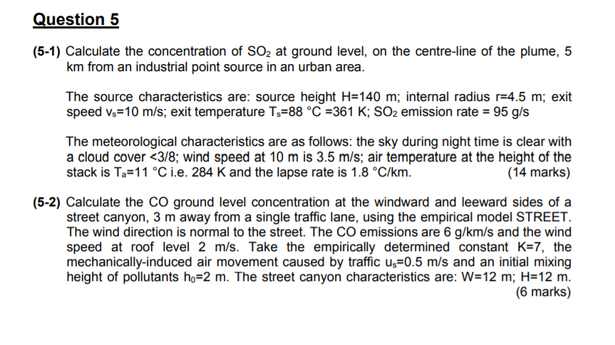 Question 5 (5-1) Calculate the concentration of SO2 | Chegg.com