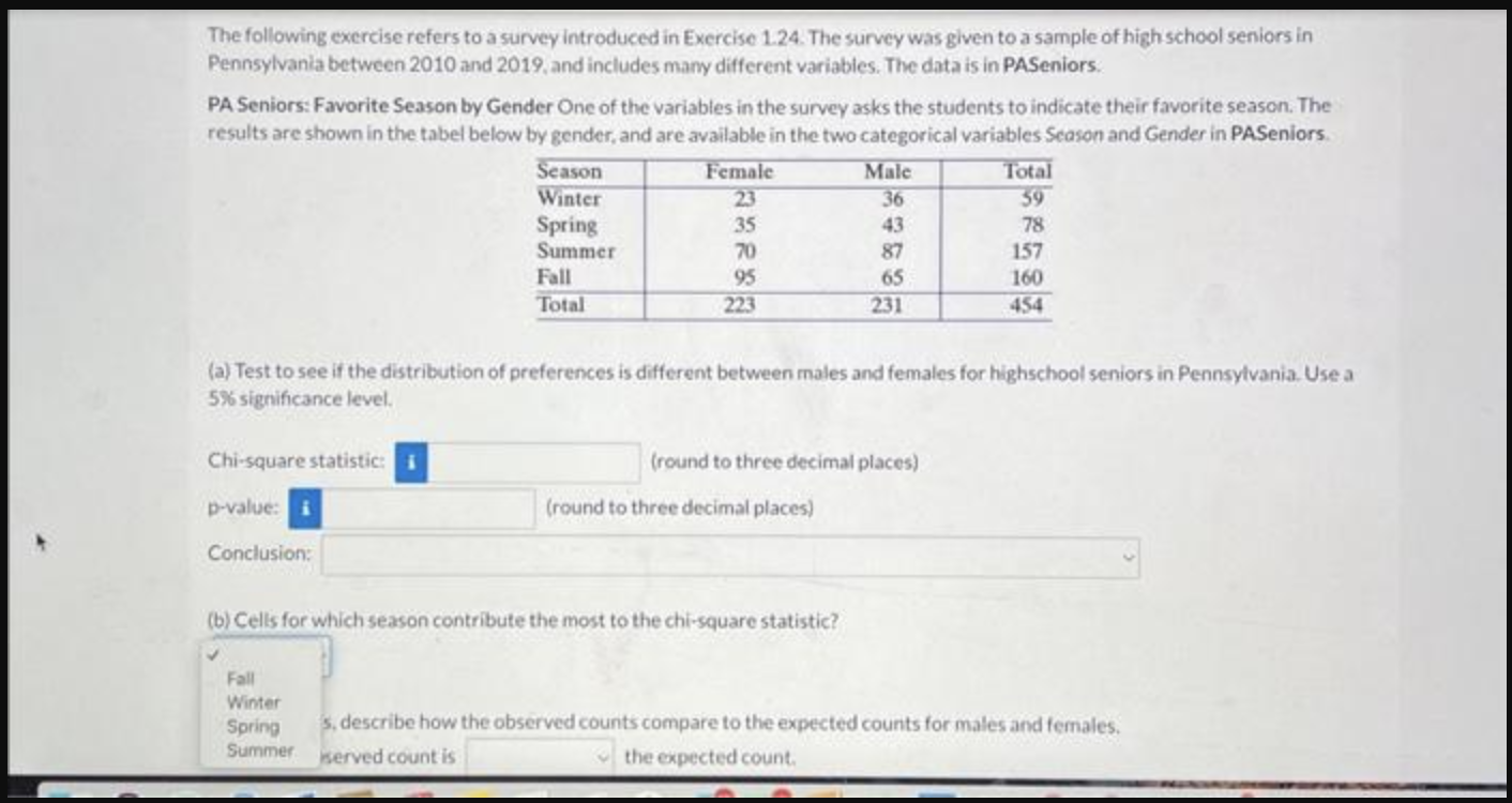 Solved The following exercise refers to a survey introduced | Chegg.com