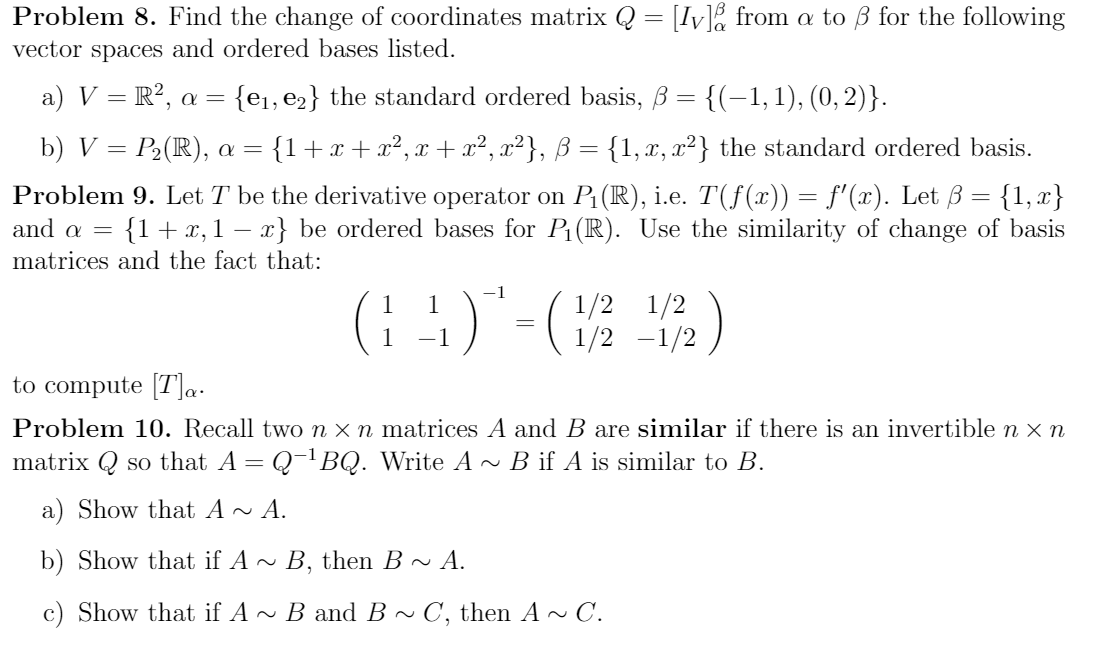 Solved and a Problem 8. Find the change of coordinates | Chegg.com