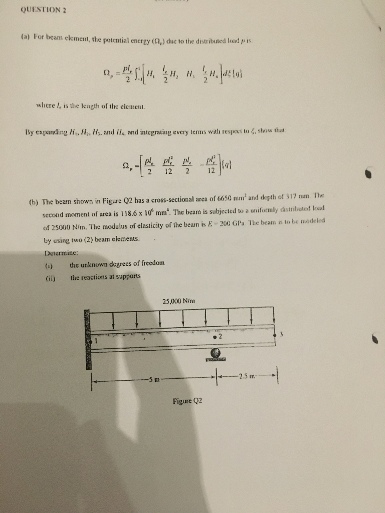 Solved QUESTION 2 (a) For beam element, the potential energy | Chegg.com