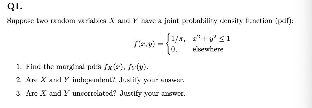 Solved Q1. Suppose two random variables X and Y have a joint | Chegg.com