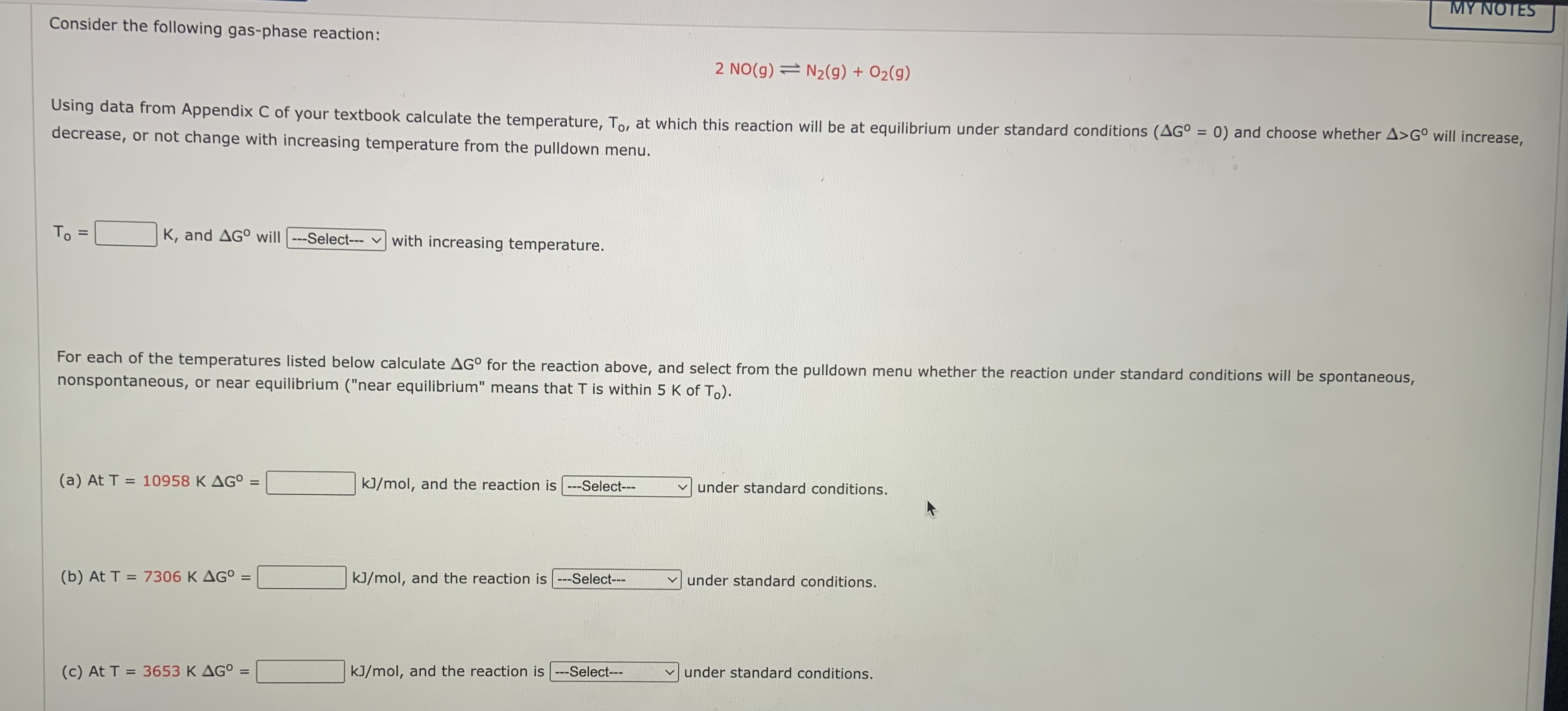 Consider the following gas-phase reaction: 2NO(g)⇌N2( | Chegg.com