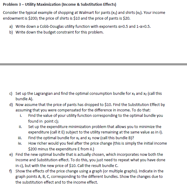 Solved Problem 3 - Utility Maximization (Income & | Chegg.com