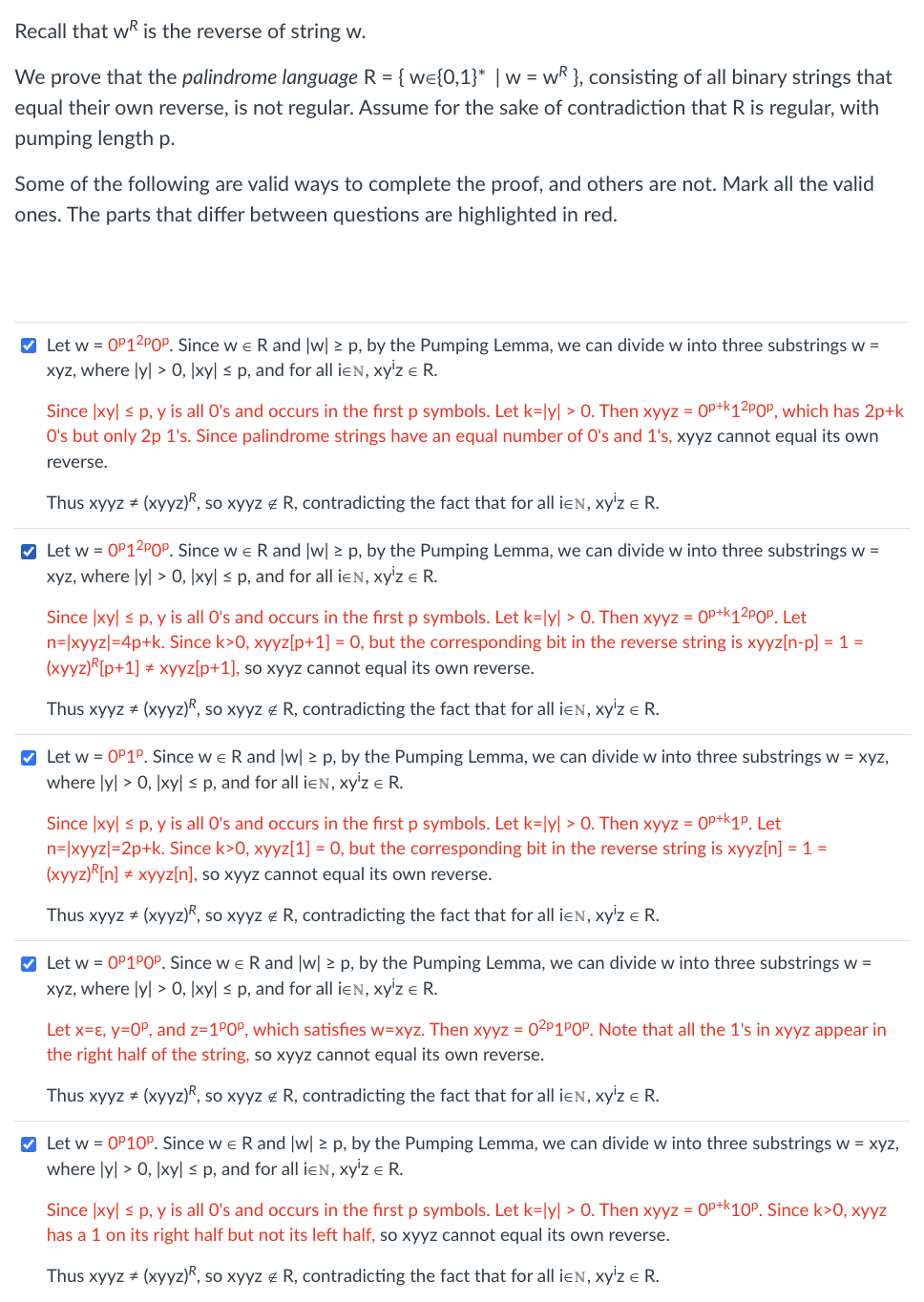 Solved Recall that wR is the reverse of string w. We prove | Chegg.com