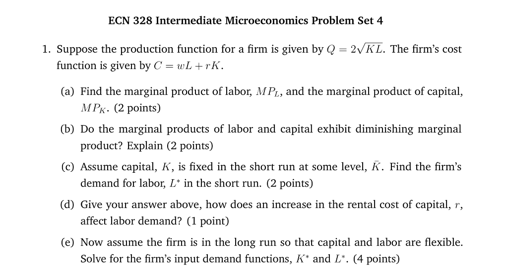 Solved ECN 328 Intermediate Microeconomics Problem Set 4 1. | Chegg.com