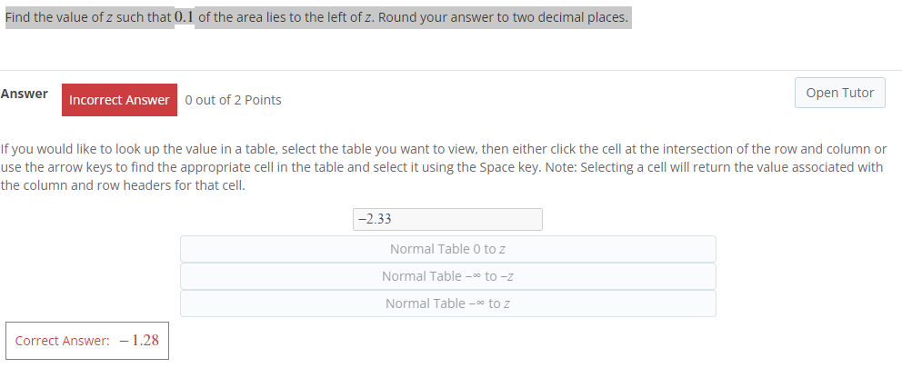 Solved Find the value of z such that 0.1 of the area lies to | Chegg.com