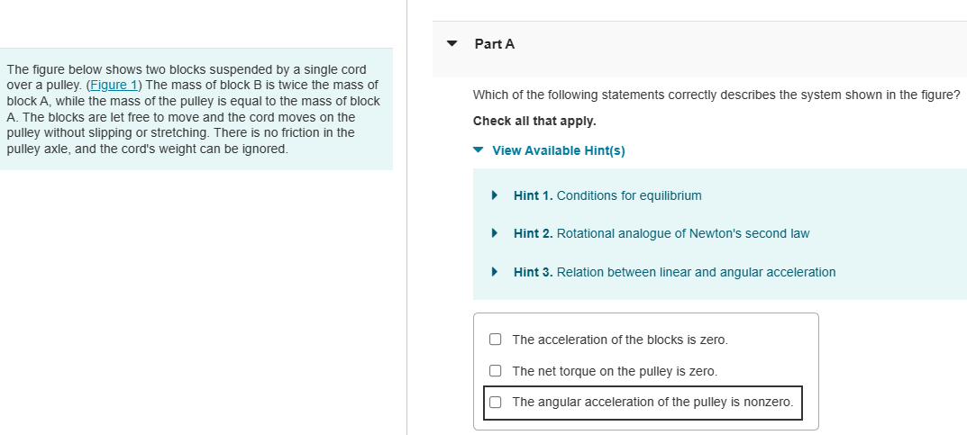 Solved 1 of 1The figure below shows two blocks suspended by | Chegg.com