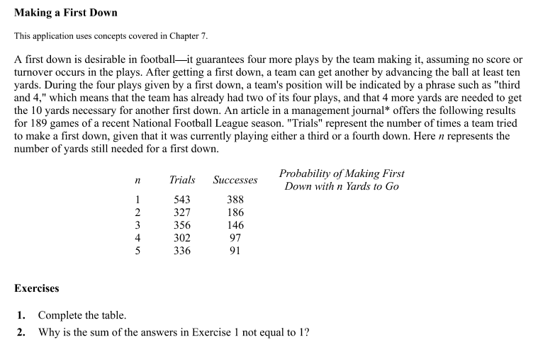 Solved Making a First Down This application uses concepts | Chegg.com