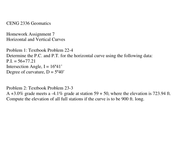 Solved CENG 2336 Geomatics Homework Assignment 7 Horizontal | Chegg.com