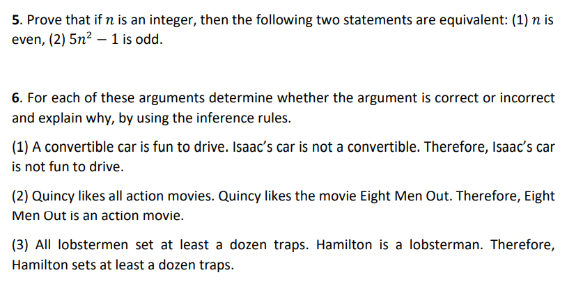 Solved 5. Prove that if n is an integer, then the following | Chegg.com