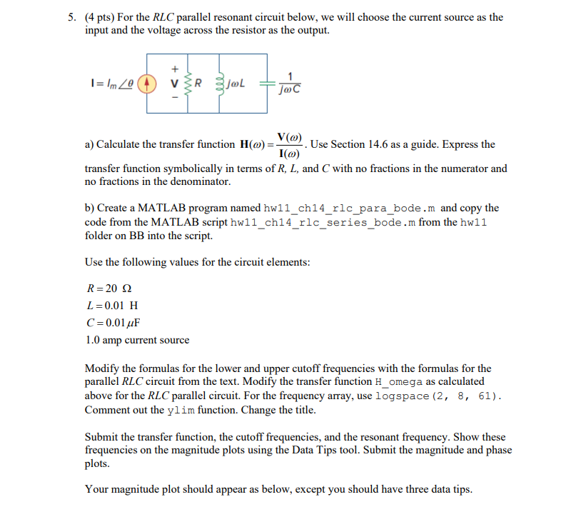 Solved 5. (4 pts) For the RLC parallel resonant circuit | Chegg.com