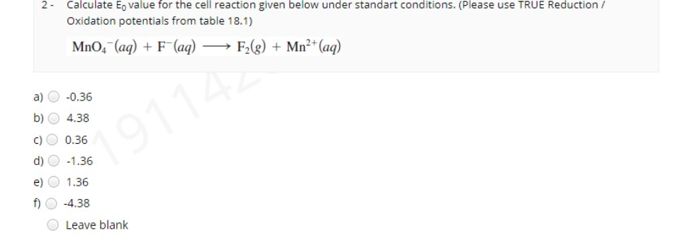 Solved 2 - Calculate E0 value for the cell reaction given | Chegg.com