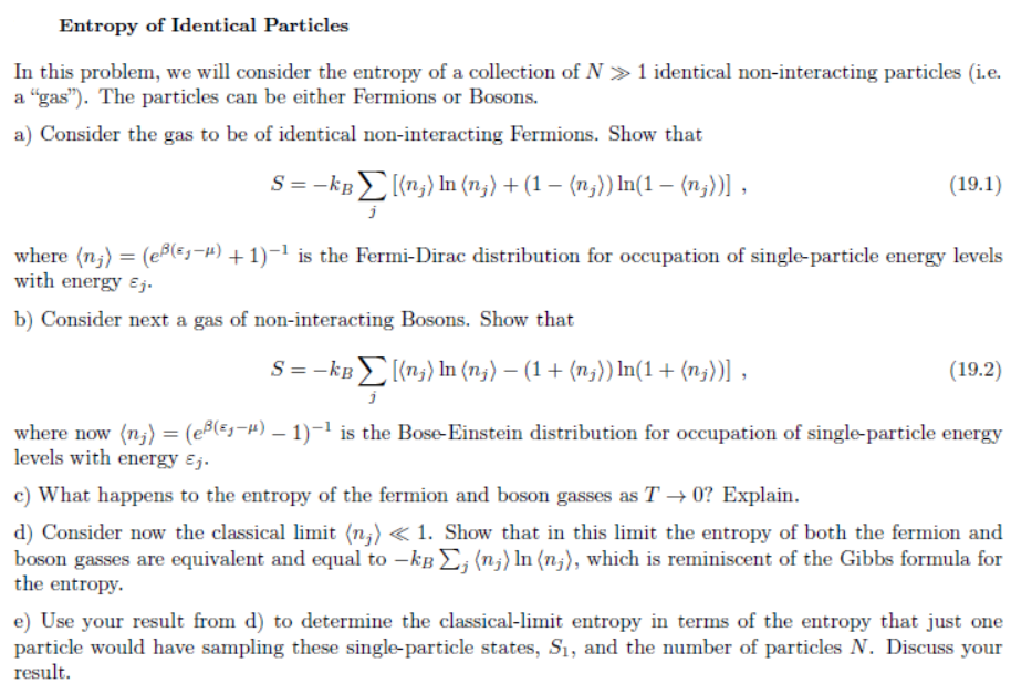 Entropy of Identical Particles In this problem, we | Chegg.com