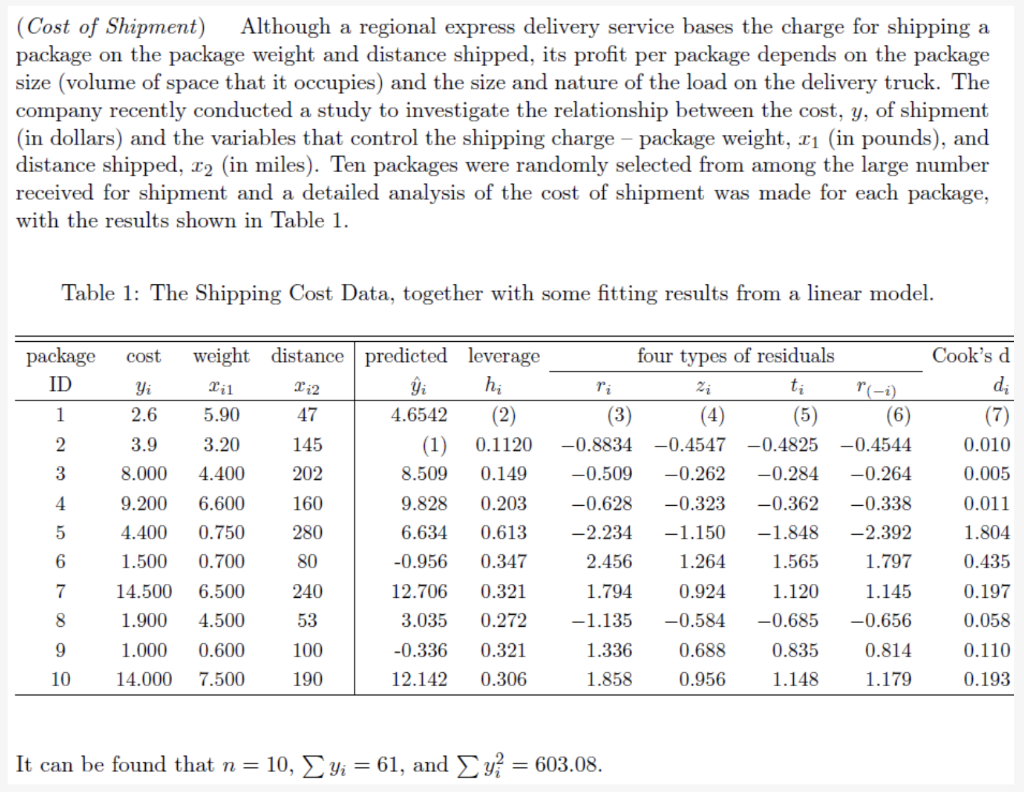 Solved (Cost of Shipment) Although a regional express | Chegg.com
